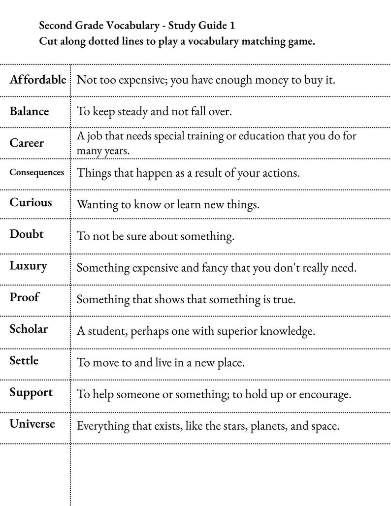 Second Grade Vocabulary Worksheets With Definitions-sentence Writing ...