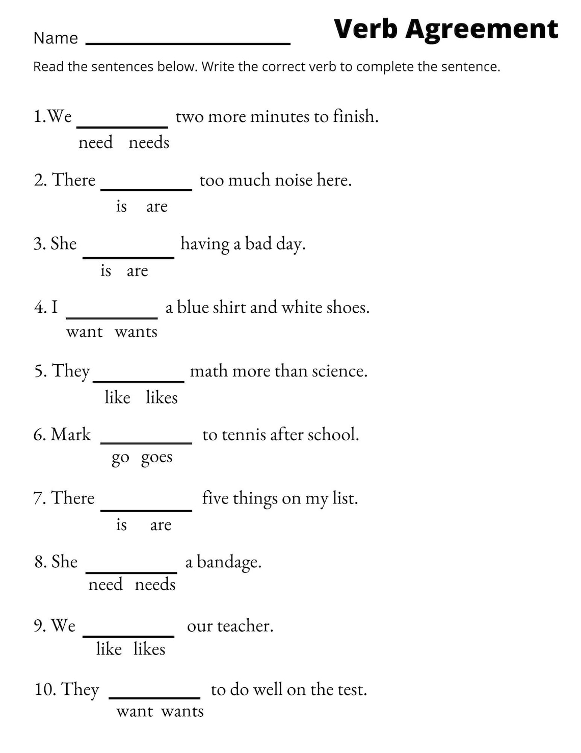 Verb Agreement Worksheets - Printable - 3rd and 4th Grade Sentence ...