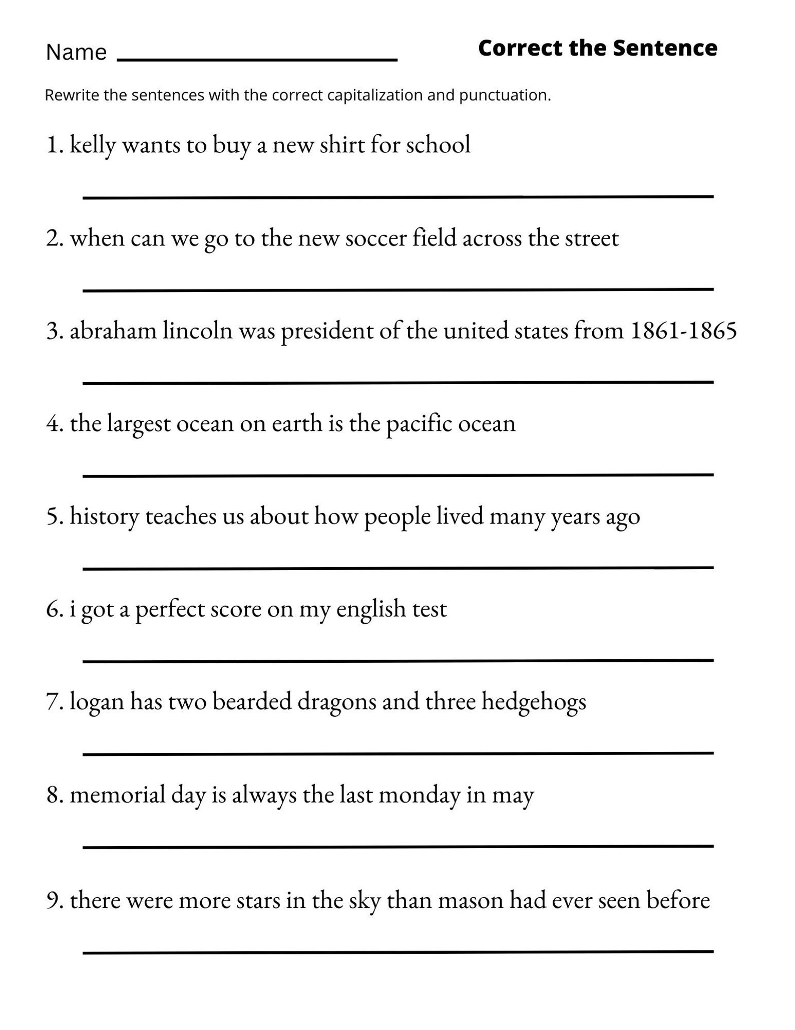 Punctuation - Capitalization - Correct the Sentence - Sentence Writing ...