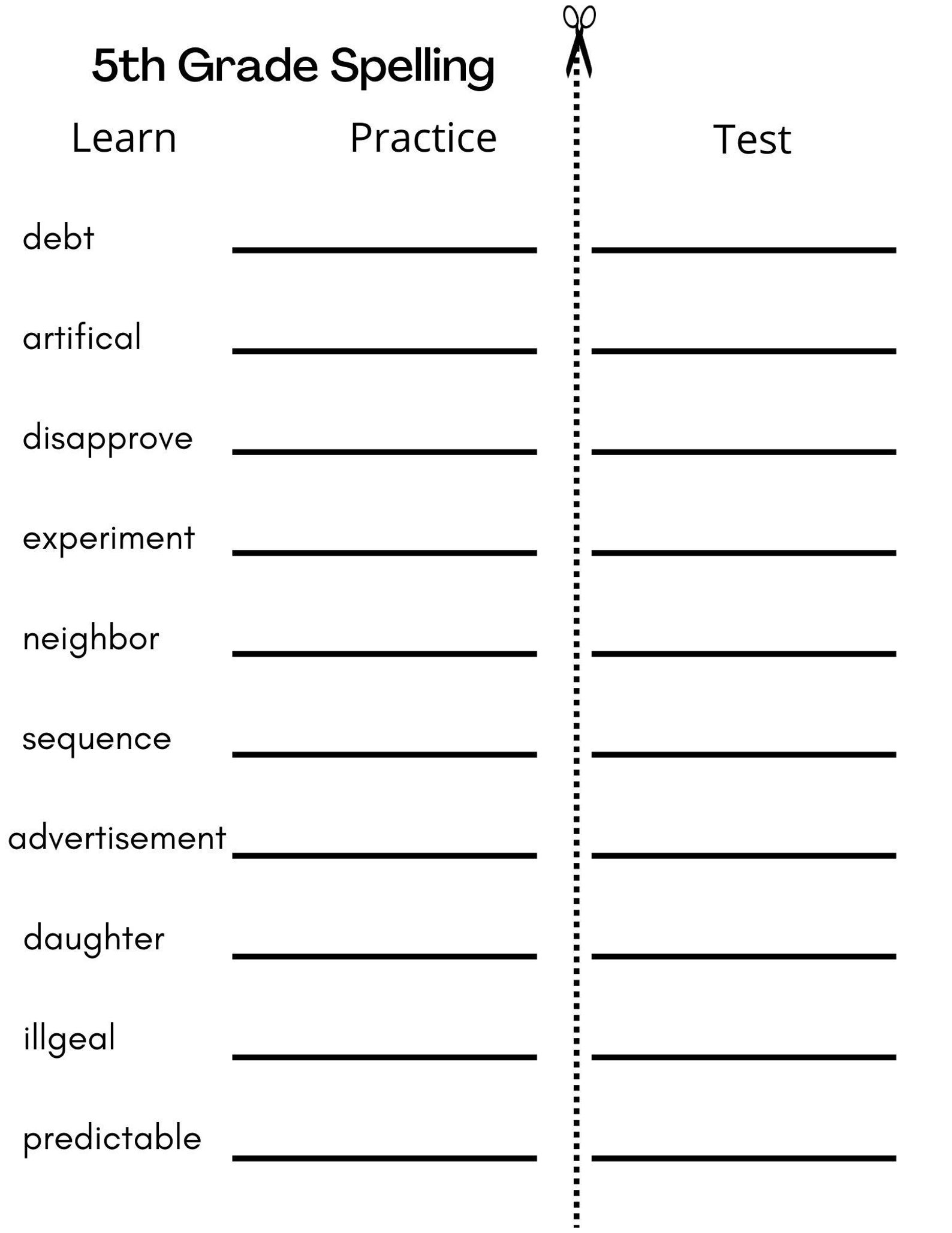 10 Printable Fifth Grade Spelling - Writing - Spelling Test - Etsy