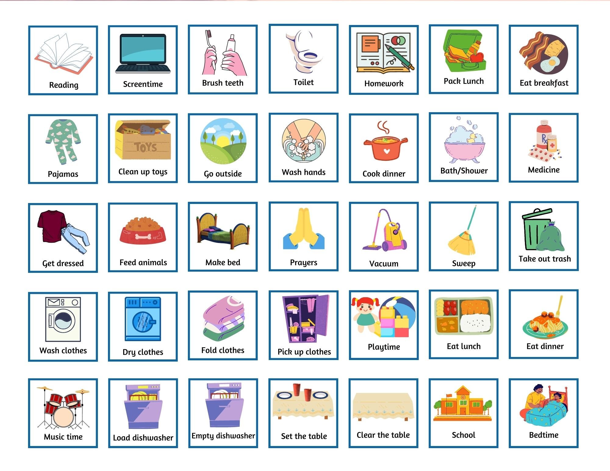 Printable Kids Daily Responsibilities Chart, Daily Routine, Chore Chart ...