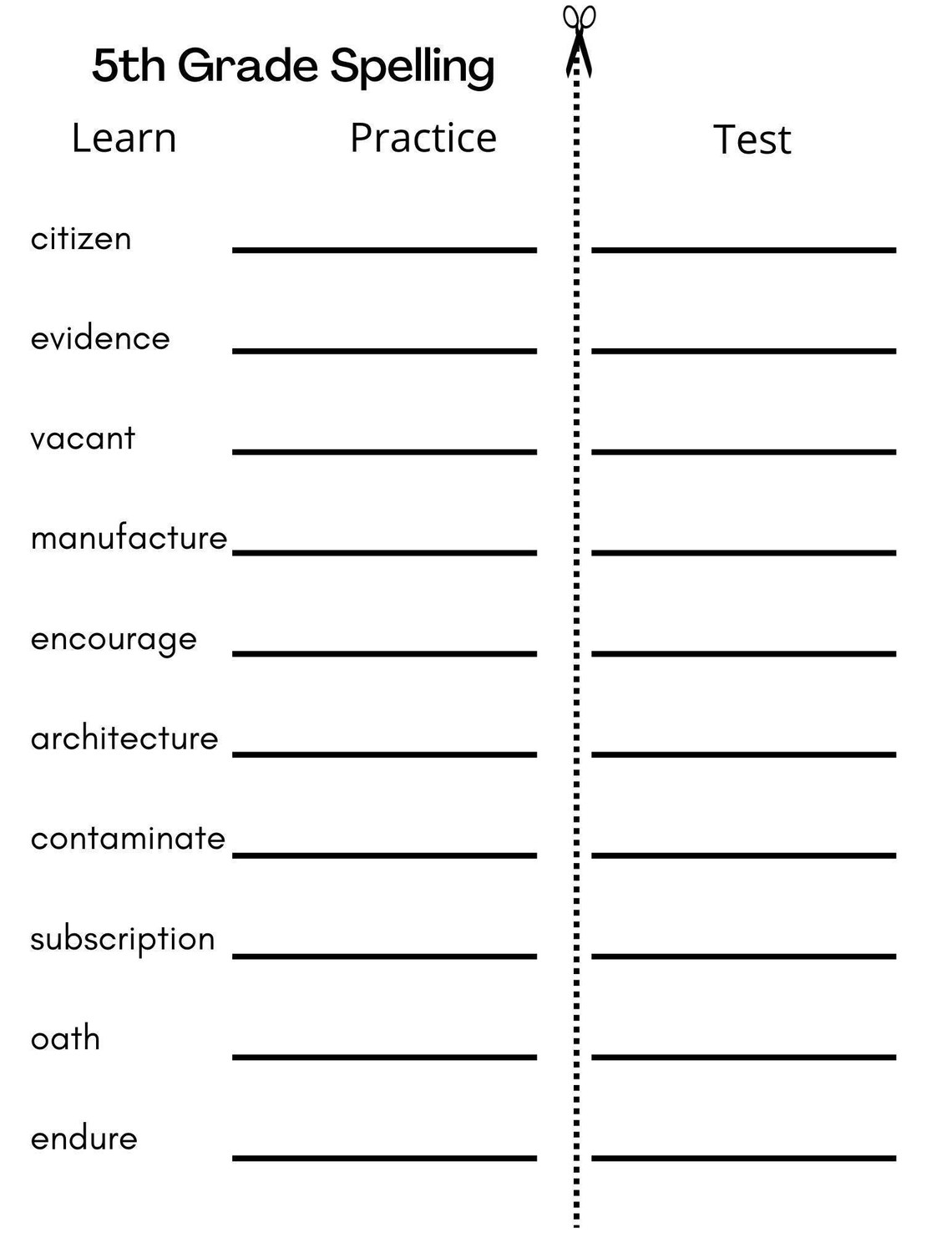 10 Printable Fifth Grade Spelling Writing Spelling Test - Etsy