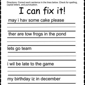 50 Printable-1st Through 3rd Grade-fix a Sentence Examples-spelling ...