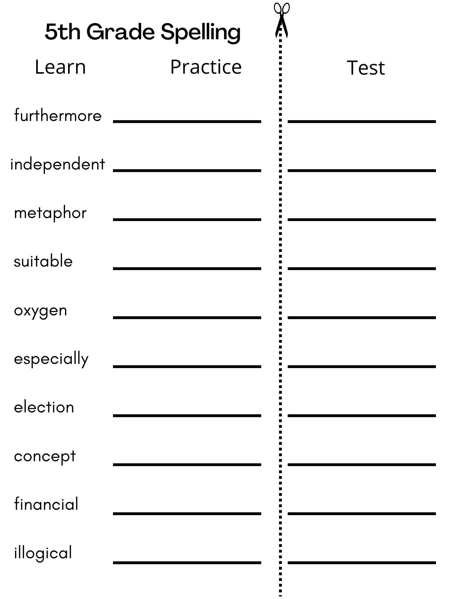 10 Printable Fifth Grade Spelling - Writing - Spelling Test - Etsy