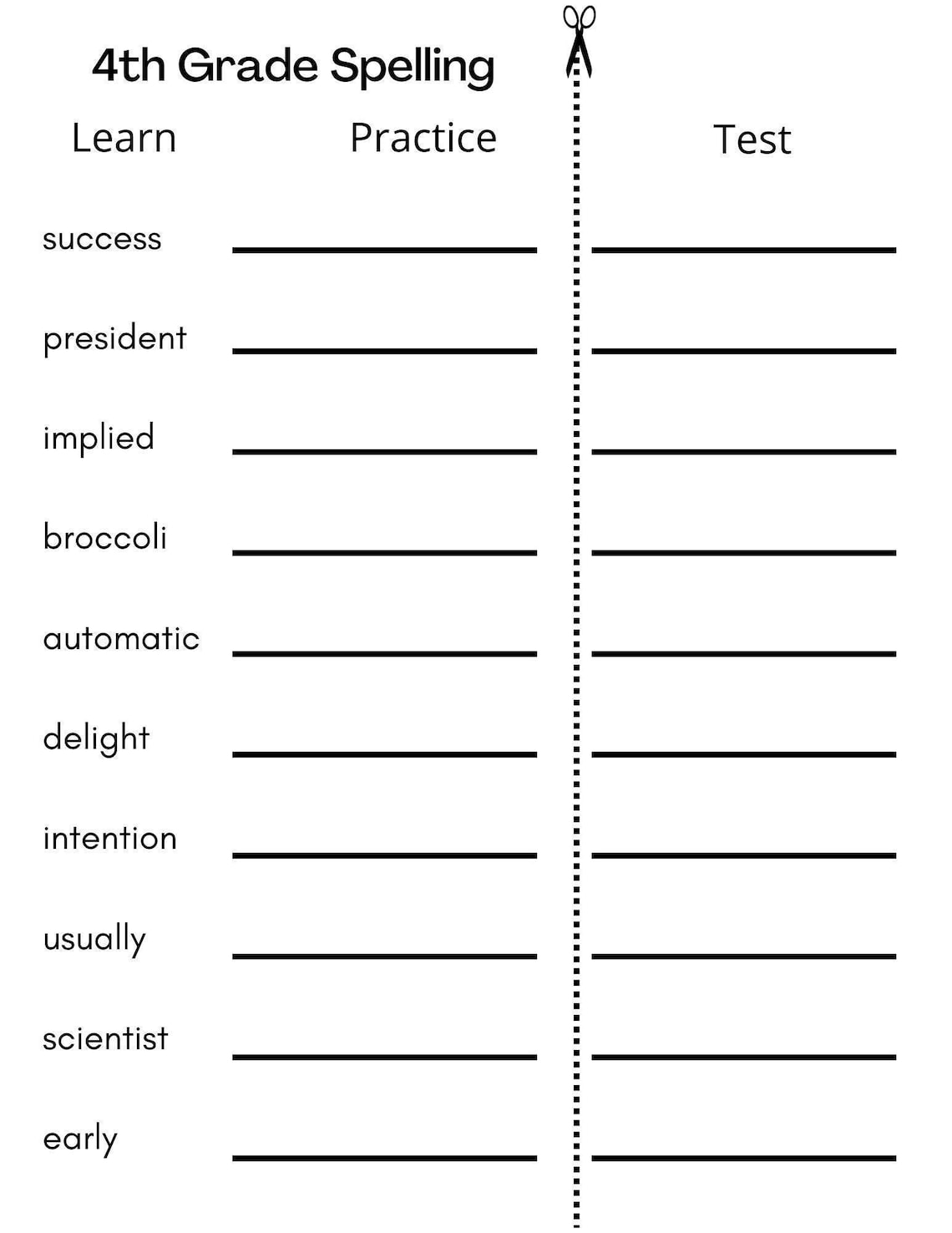 8 Printable Fourth Grade Spelling Writing Spelling Test - Etsy