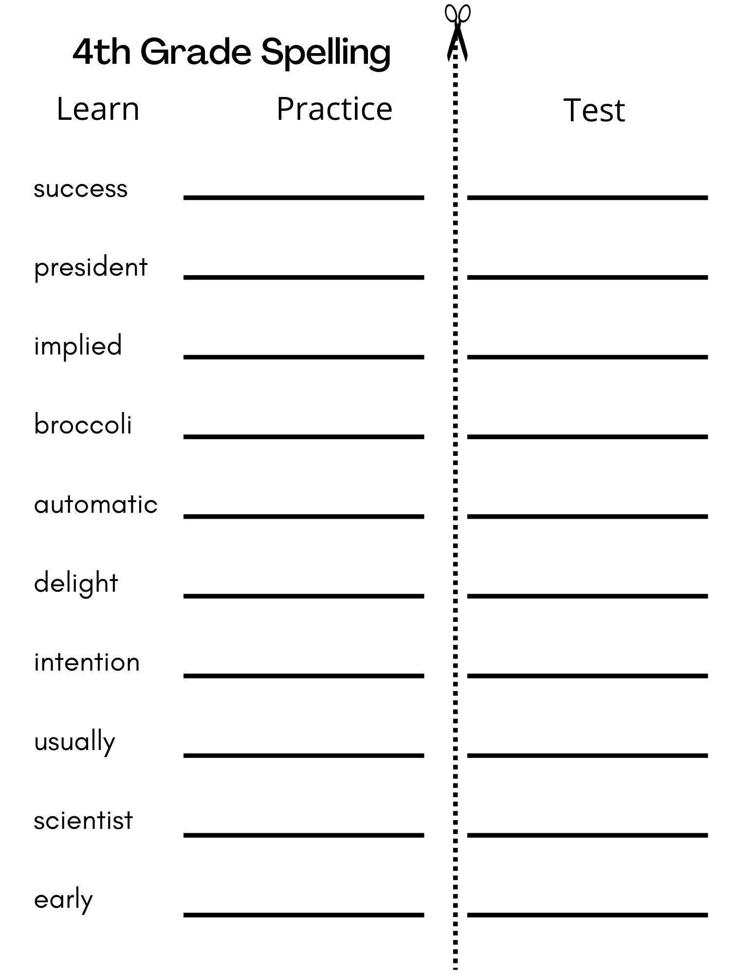 8 Printable Fourth Grade Spelling Writing Spelling Test - Etsy
