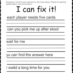 50 Printable-1st Through 3rd Grade-fix a Sentence Examples-spelling ...