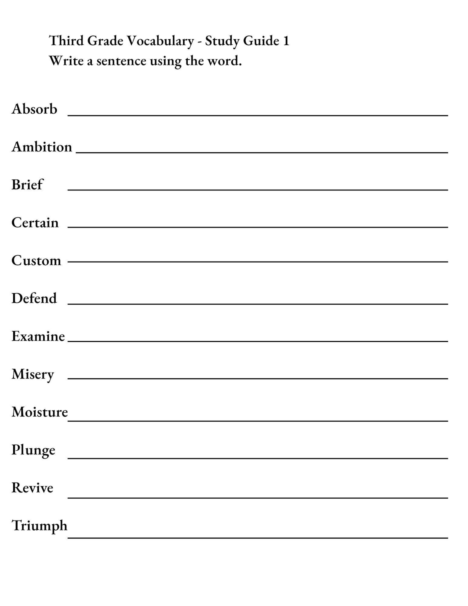 Third Grade Vocabulary Worksheets With Definitions-sentence Writing ...