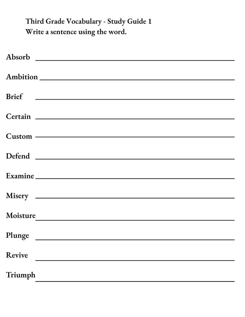 Third Grade Vocabulary Worksheets With Definitions-sentence Writing ...