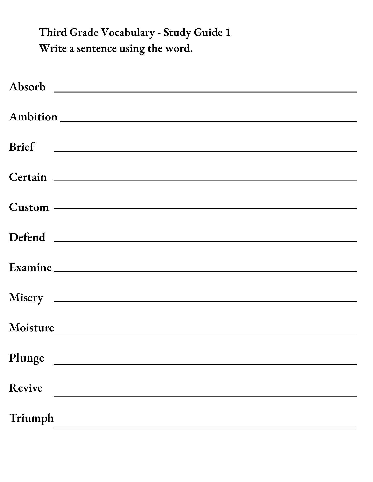 Third Grade Vocabulary Worksheets With Definitions-sentence Writing ...