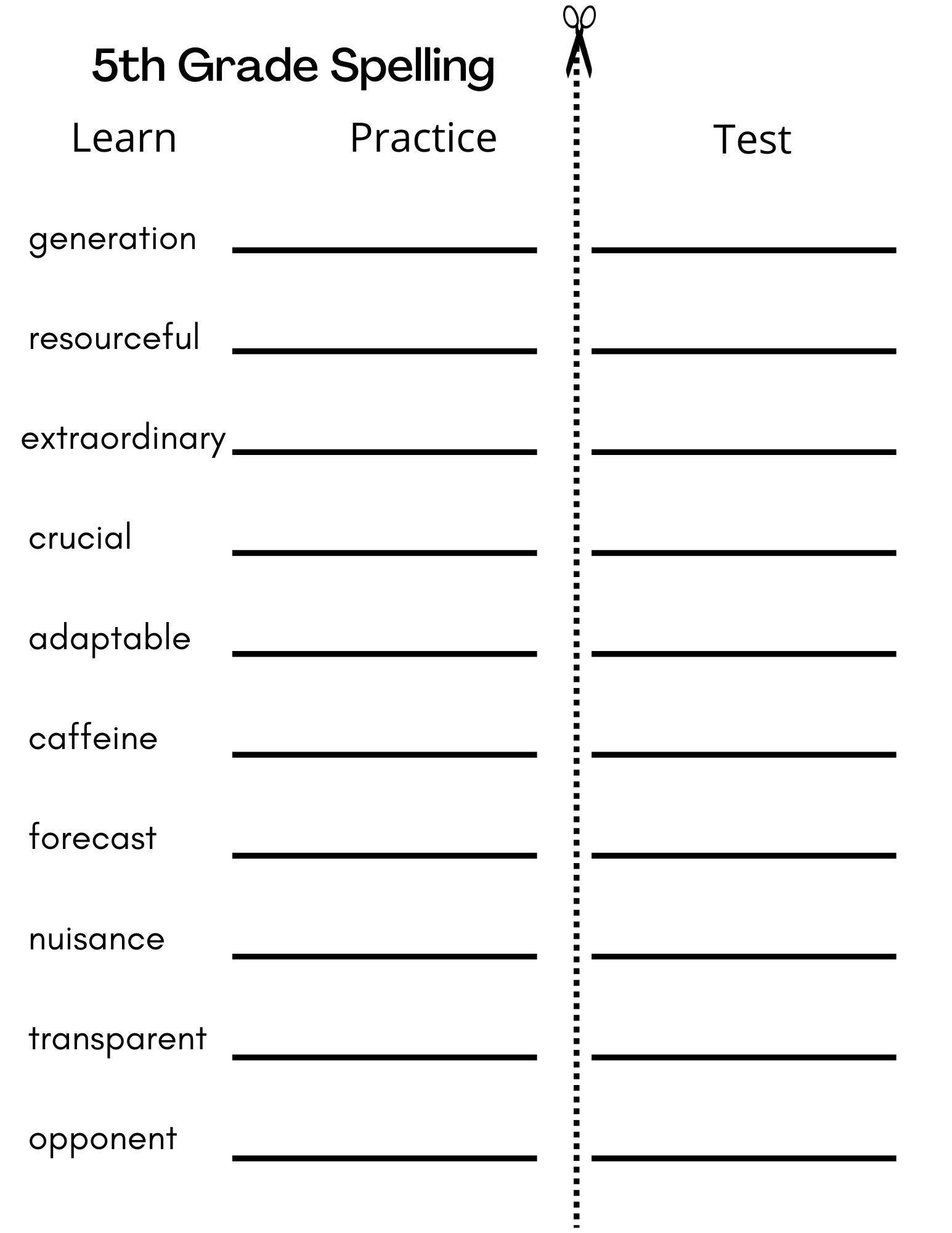 10 Printable Fifth Grade Spelling - Writing - Spelling Test - Etsy