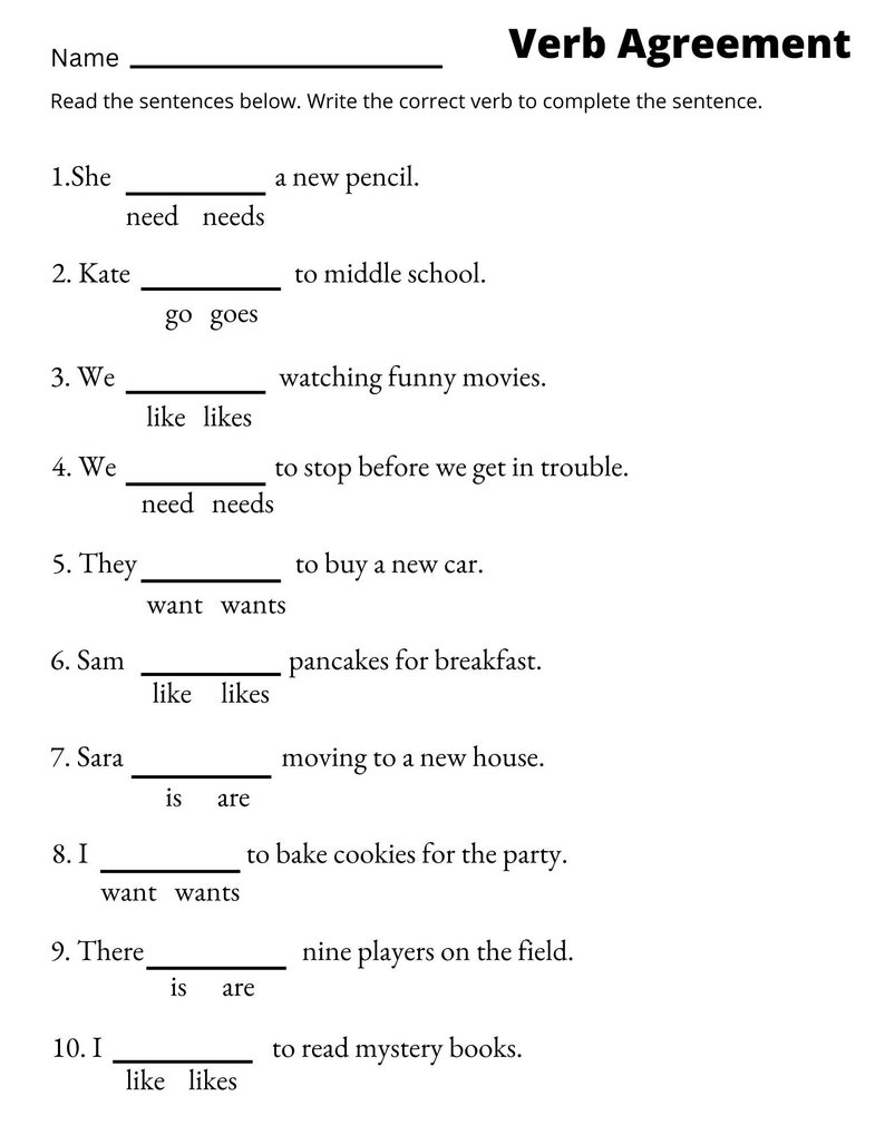 Verb Agreement Worksheets - Printable - 3rd and 4th Grade Sentence ...