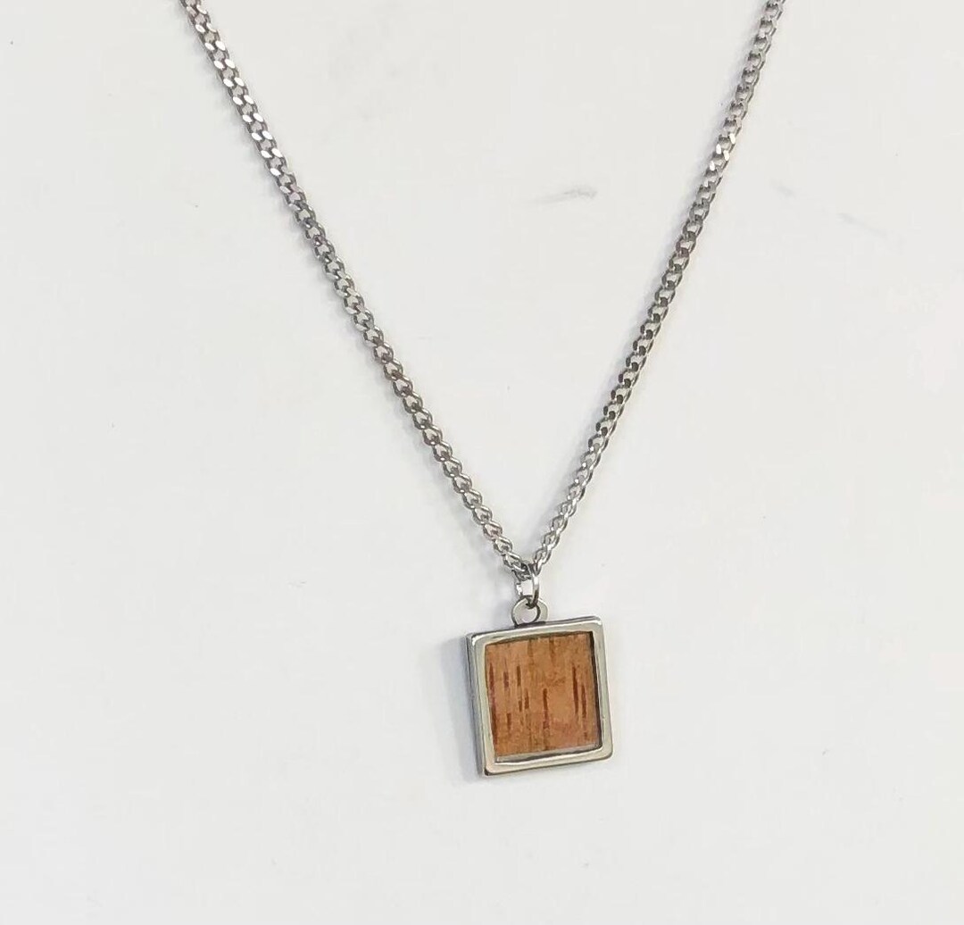 Real River Birch Tree Bark in Resin Square Pendant, 20" Curb Chain ...