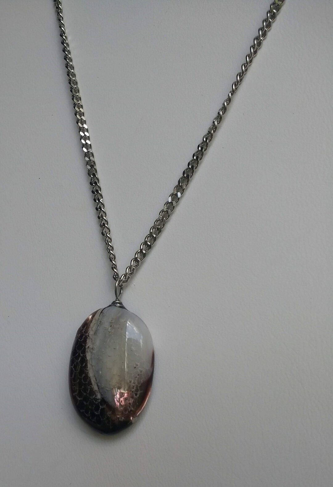 Real Shed Snake Skin in Resin on Shell Pendant, 18 Inch Curb Chain ...
