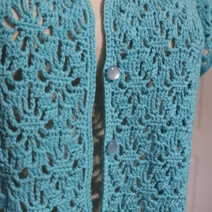 Beautiful Blue Blouse With Bugs Pattern, Crocheted, 100% Bamboo Yarn ...