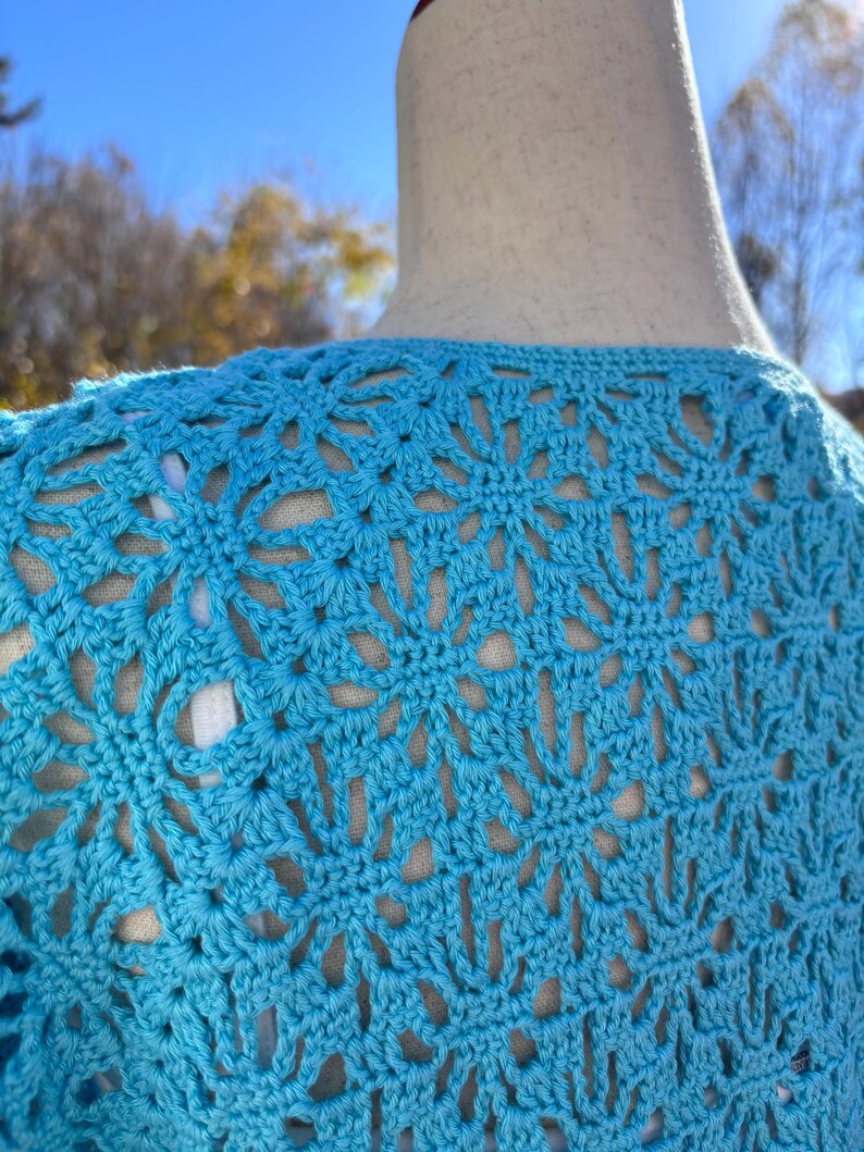 Beautiful Blue Blouse With Bugs Pattern, Crocheted, 100% Bamboo Yarn ...