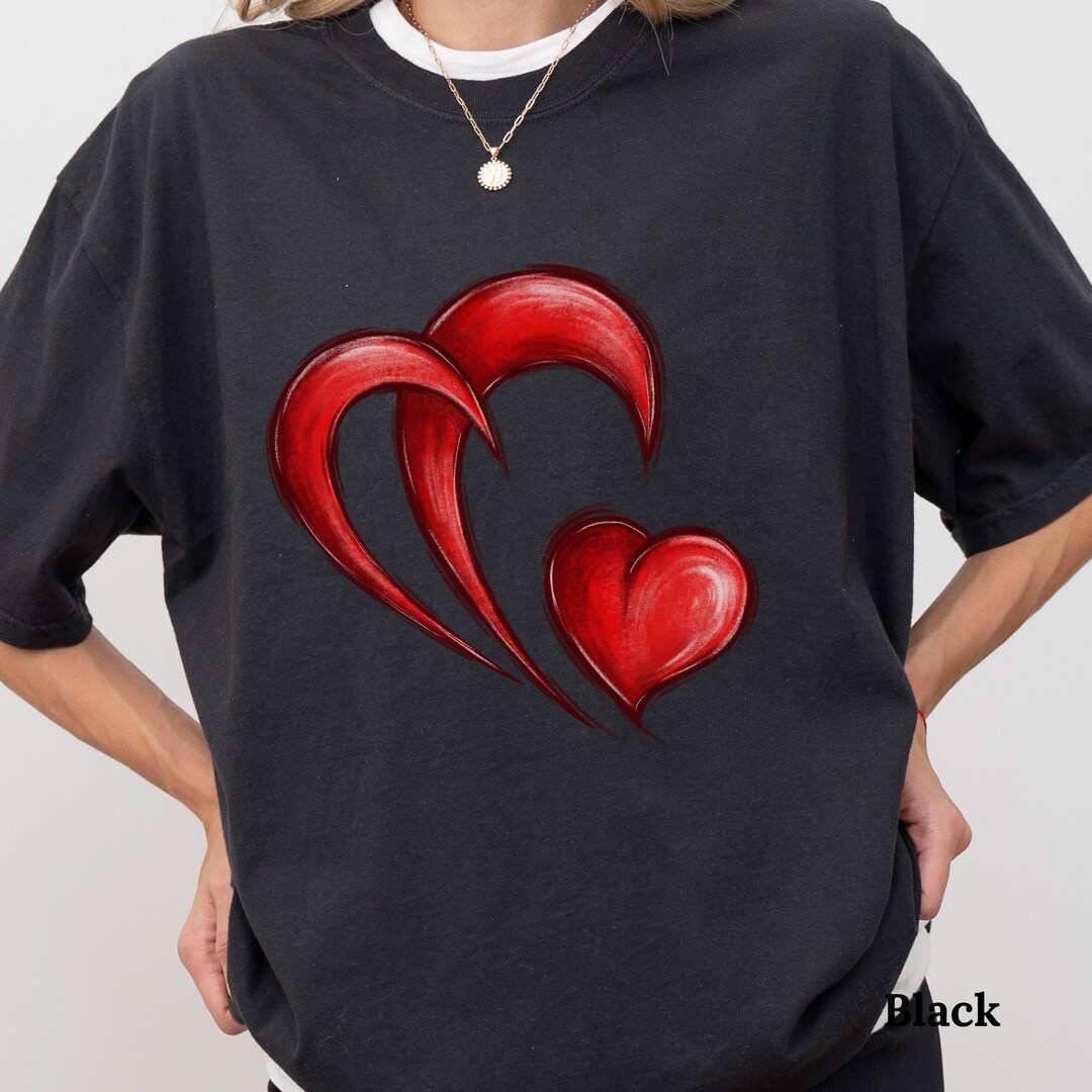 Red Heart Brushstroke Hearts T-shirt Romantic Heart Graphic - Etsy