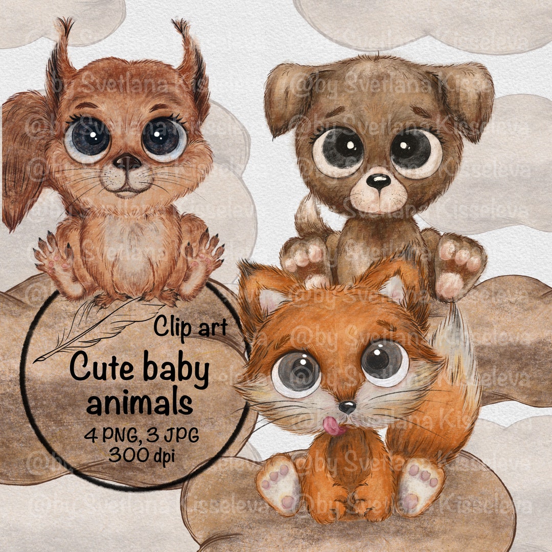 Cute Baby Animals, Clipart, Png, Digital Download, Stickers, Cards ...