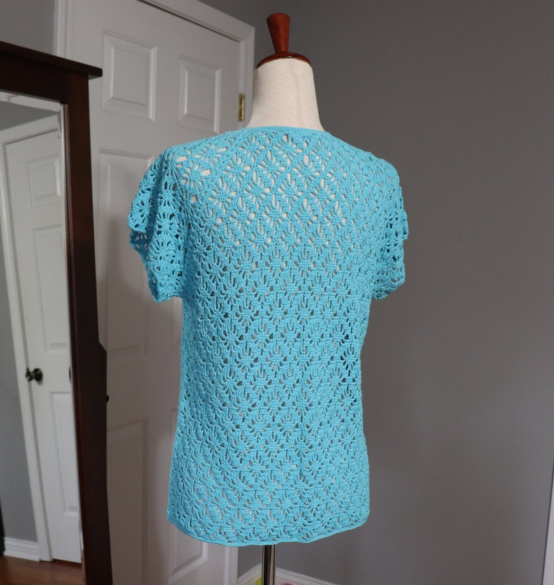 Beautiful Blue Blouse With Bugs Pattern, Crocheted, 100% Bamboo Yarn ...