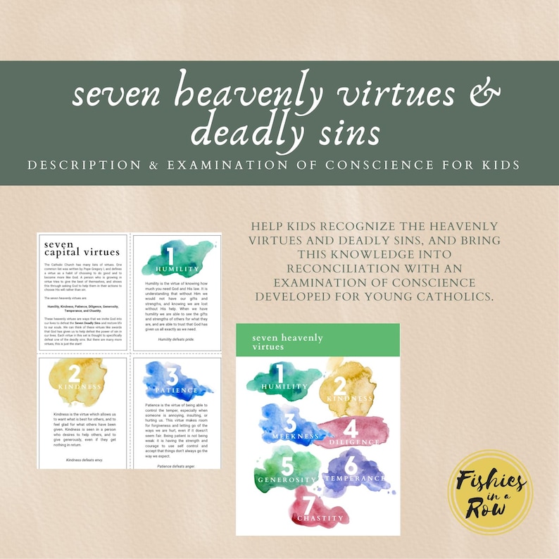Seven Heavenly Virtues and Deadly Sins Cards and Examination of ...