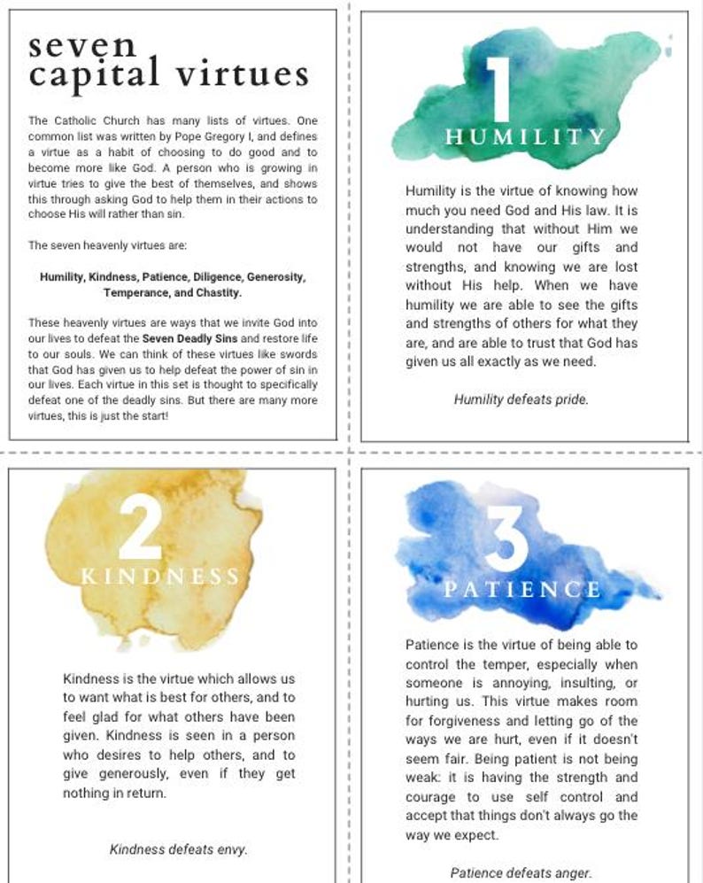 Seven Heavenly Virtues and Deadly Sins Cards and Examination of ...