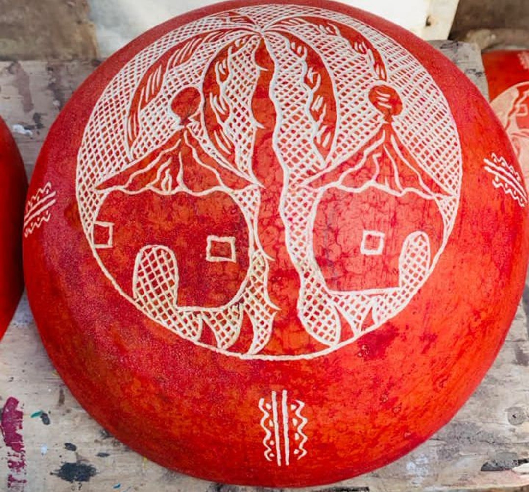 Village Calabash Bowl, Ghanaian Calabash, Decorative Bowl, Adinkra ...