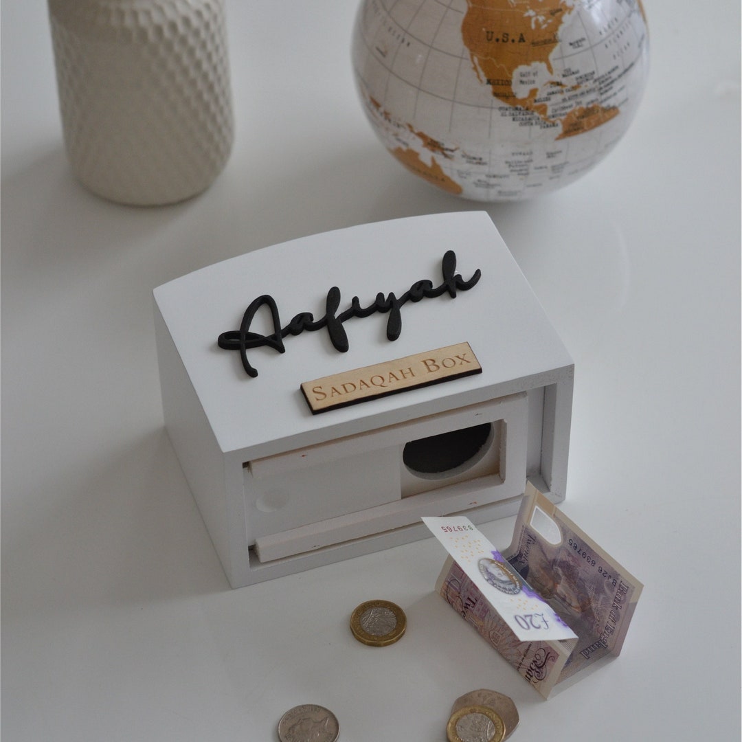 Personalised Curved Sadaqah Box, Luxury Money Box, Islamic Gift, Nikkah ...