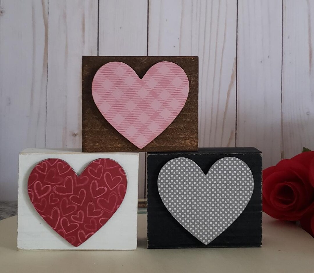 Wood Heart Block, Valentine's Heart, Tiered Tray Decor, Small Heart ...