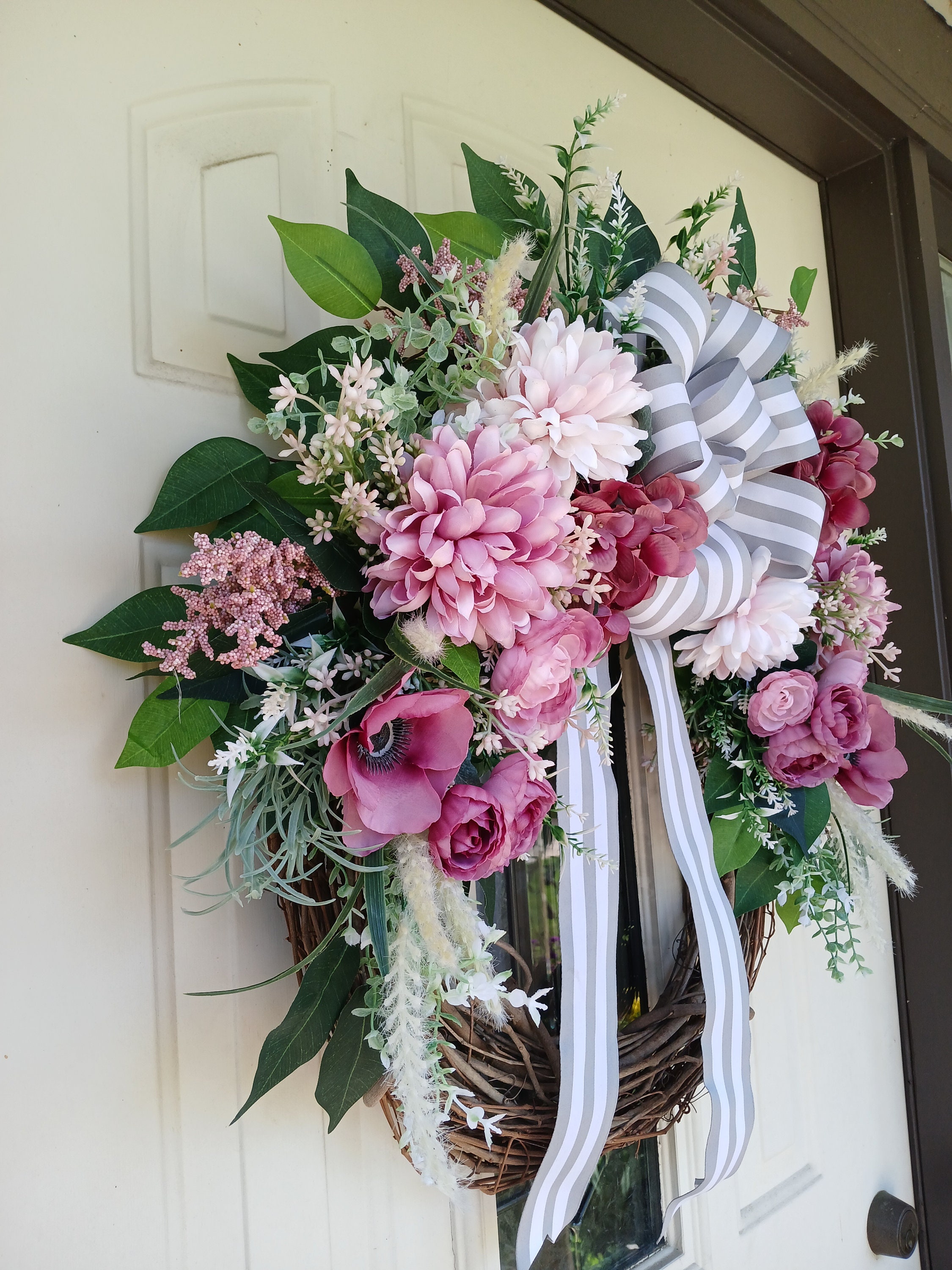 Summer Wreath, Spring Wreath, Front Door Wreath, Mauve and Cream Wreath ...