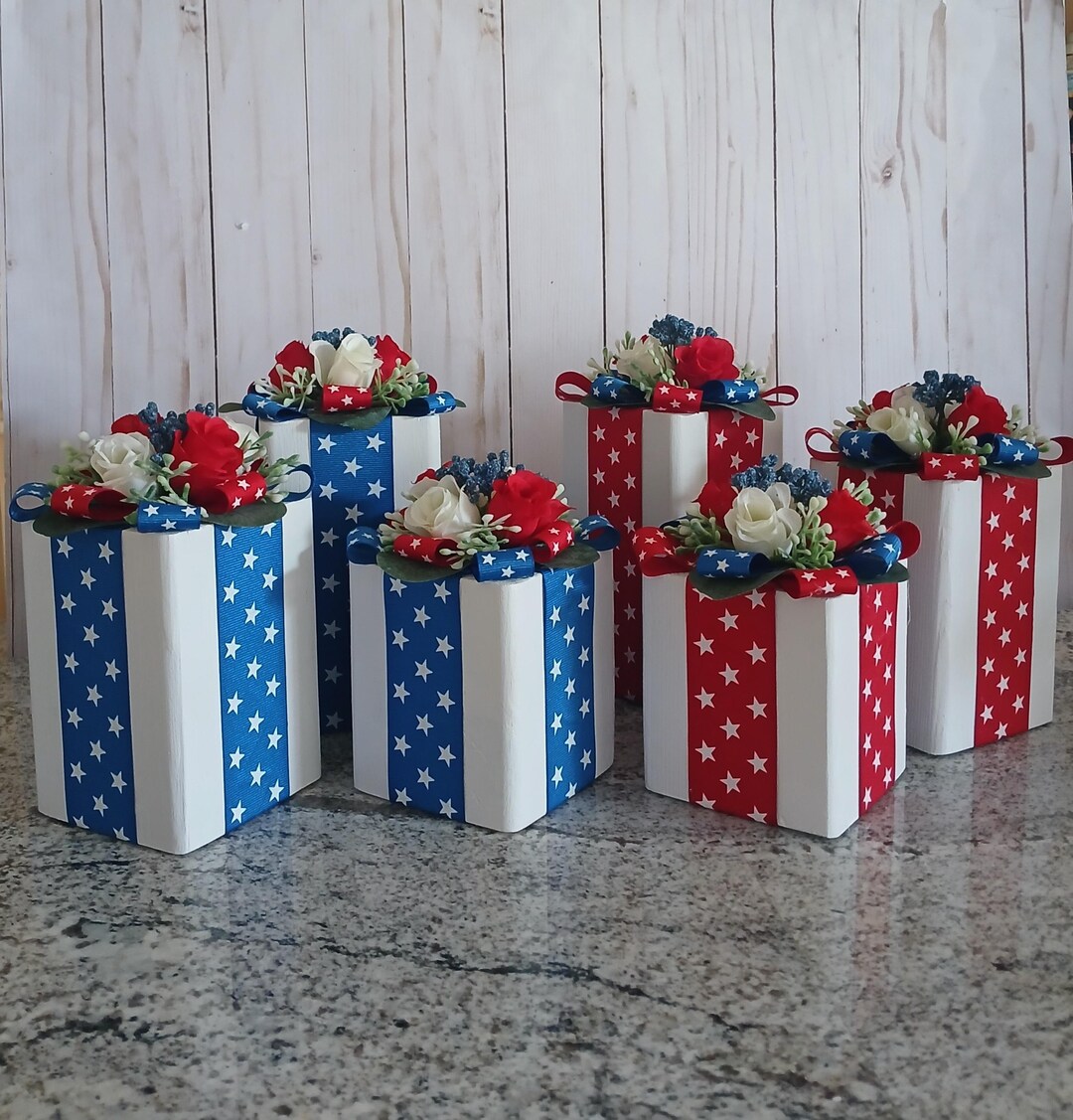 4th of July Table Decor, Patriotic 3-piece Wood Decor, Red, White and ...