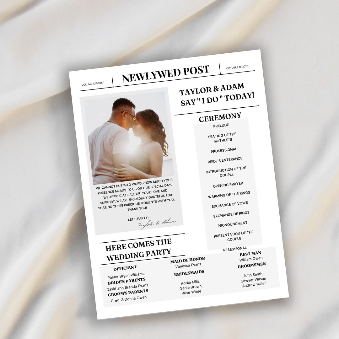 Newspaper Wedding Program Template Editable Wedding Newspaper - Etsy