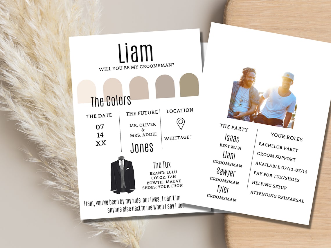Groomsman Info Card Template Bridal Party Info Card - Etsy