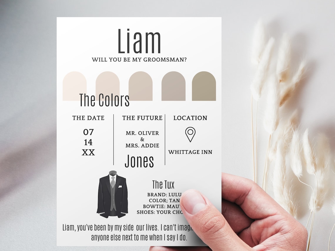 Groomsman Info Card Template Bridal Party Info Card - Etsy