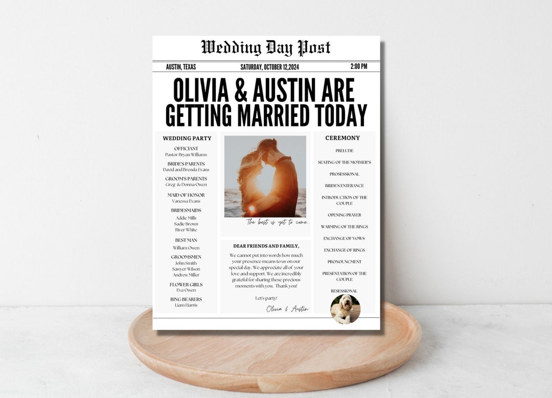 Newspaper Wedding Program Template, Editable Wedding Newspaper Program ...