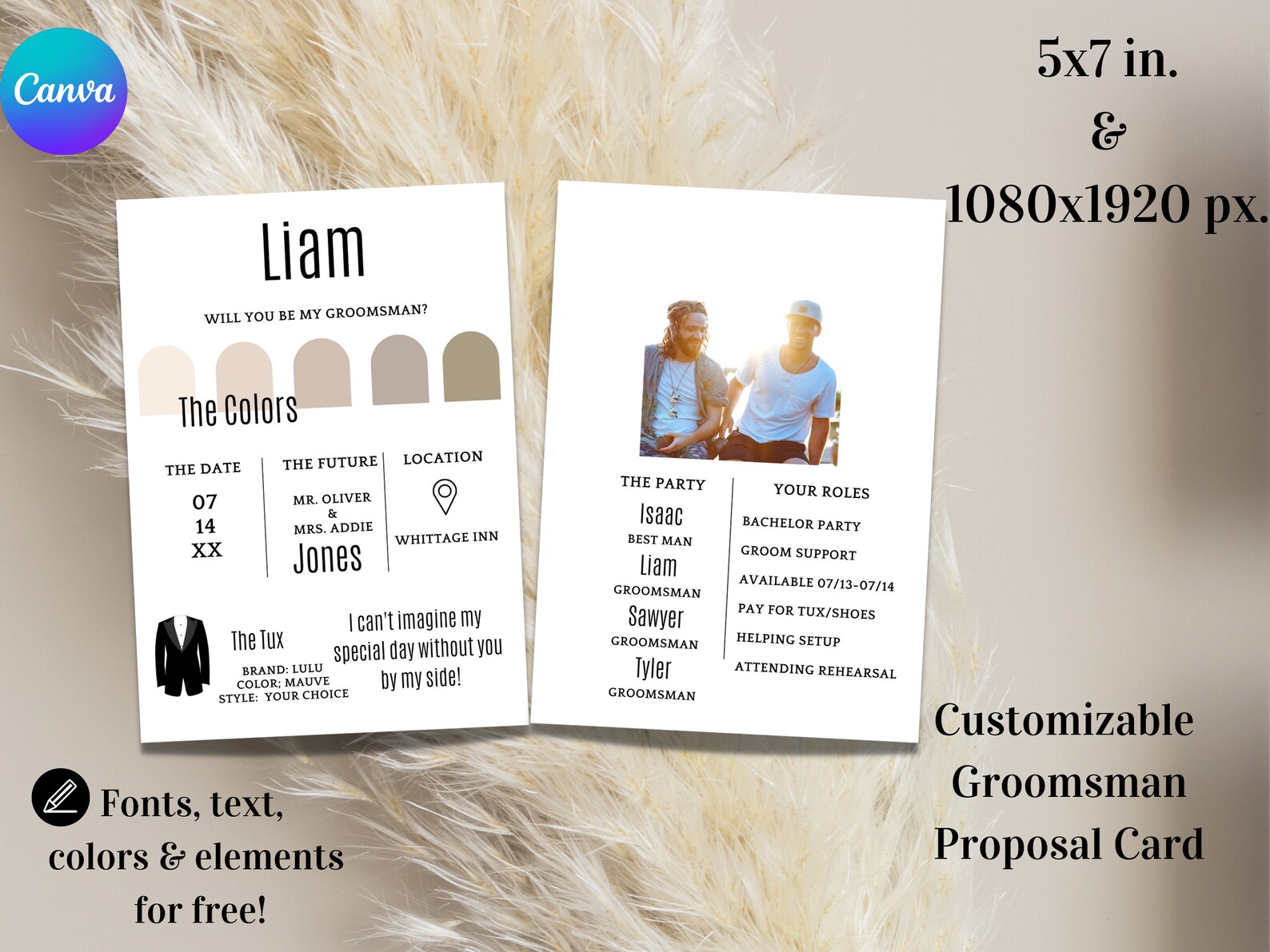Groomsman Info Card Template Bridal Party Info Card - Etsy