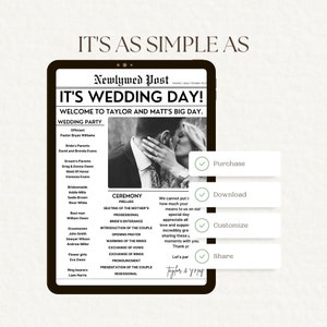 Newspaper Wedding Program Template, Editable Wedding Newspaper Program ...