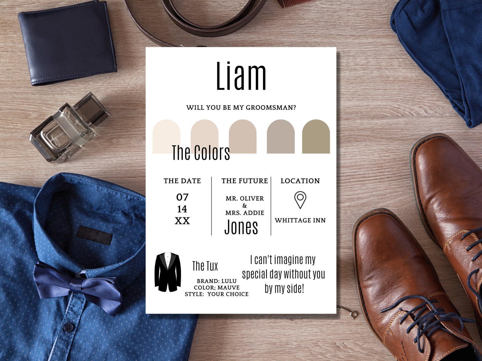 Groomsman Info Card Template Bridal Party Info Card - Etsy