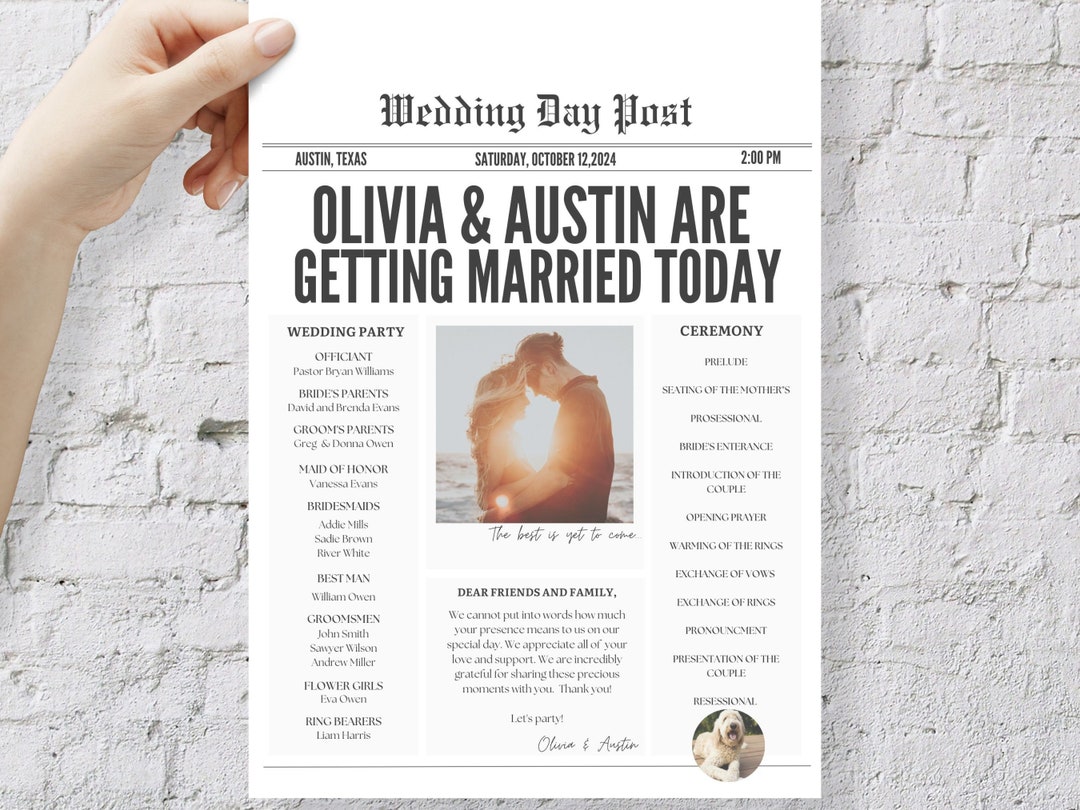 Newspaper Wedding Program Template, Editable Wedding Newspaper Program ...