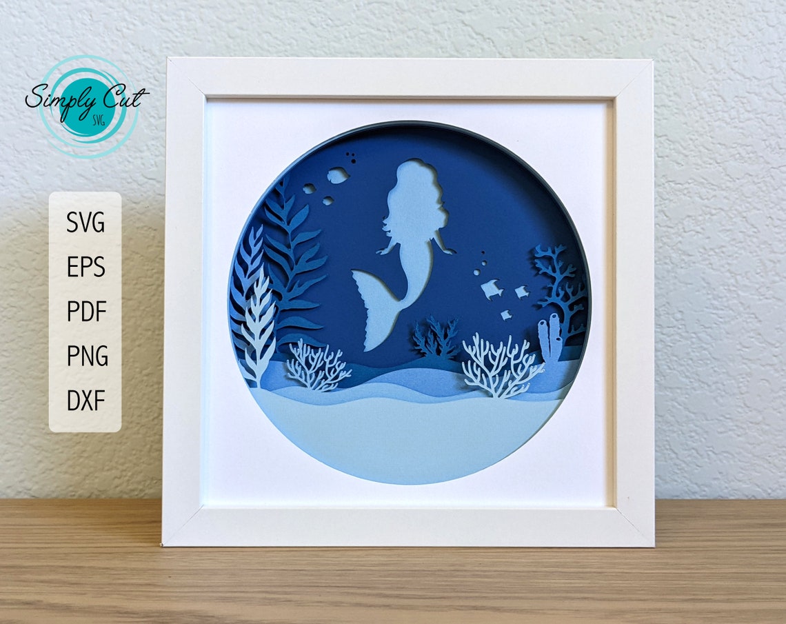 3D Mermaid Shadow Box | Ocean Nursery Decor Clipart | Mermaid SVG ...