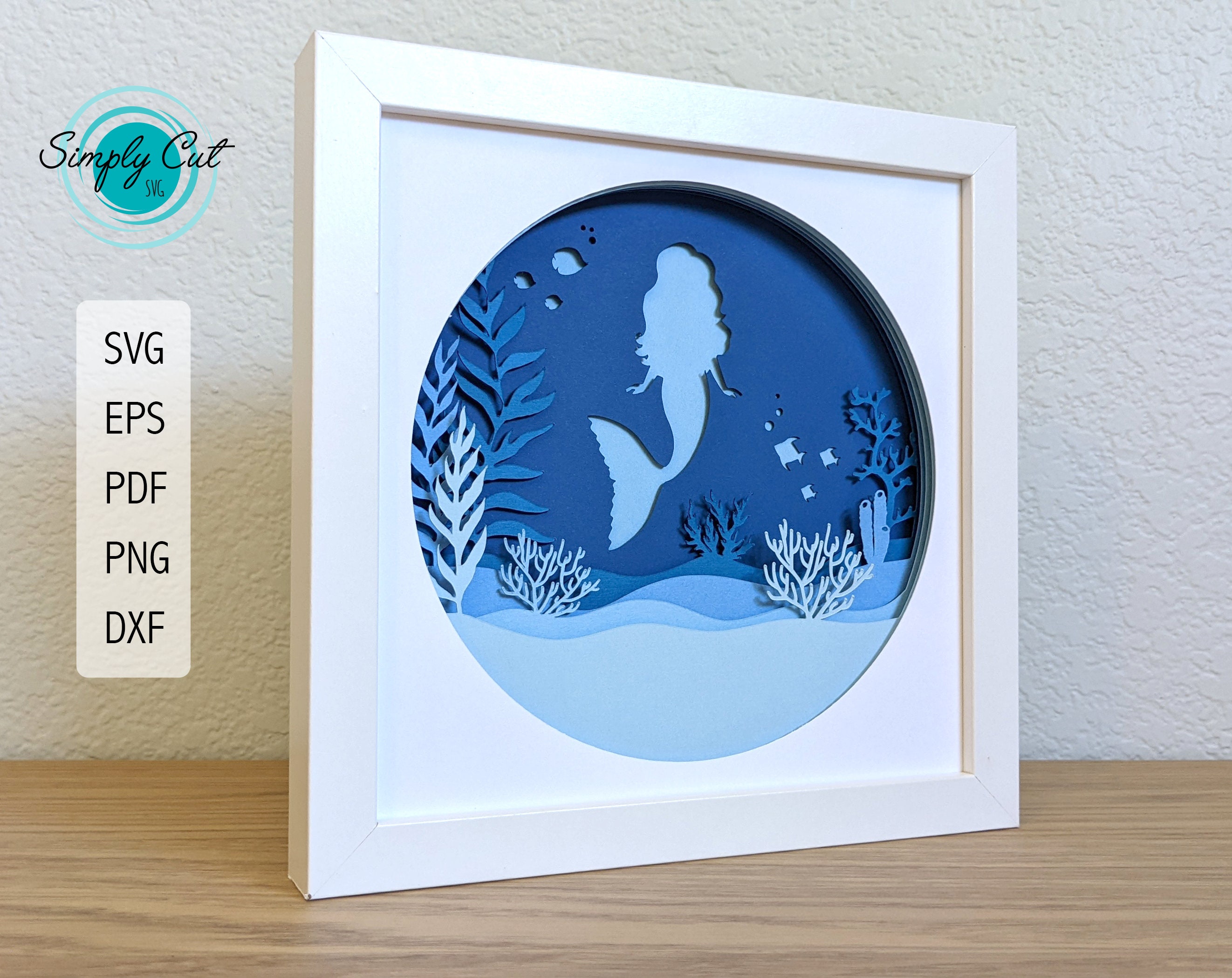 3D Mermaid Shadow Box | Ocean Nursery Decor Clipart | Mermaid SVG ...