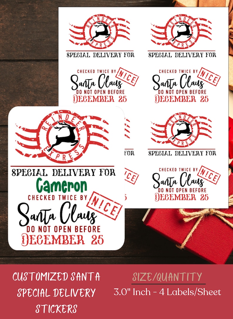 Custom Special Delivery Santa Labels, Christmas Gift Tags, Christmas ...