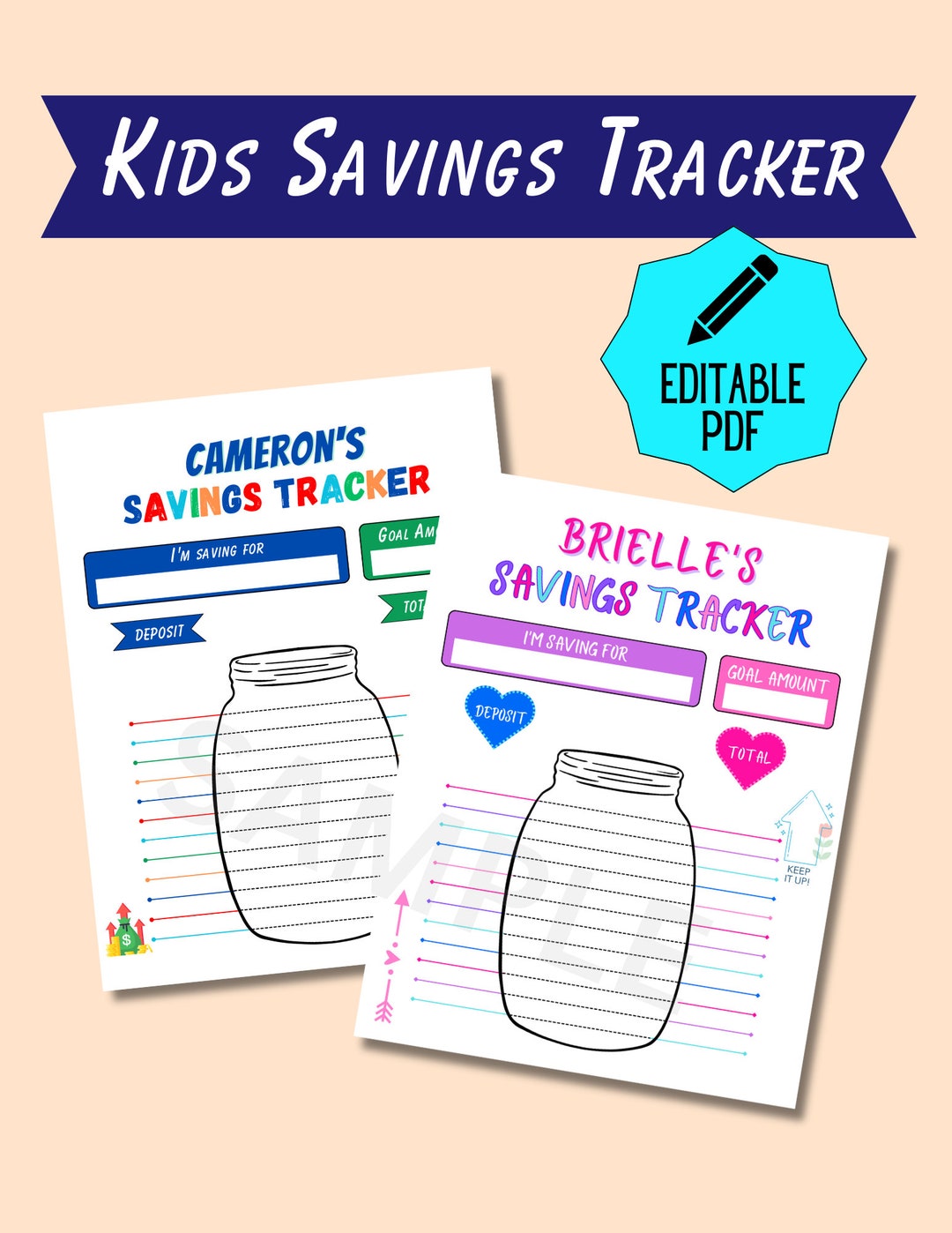 Kids Printable Savings Tracker Teach Kids to Save Editable - Etsy