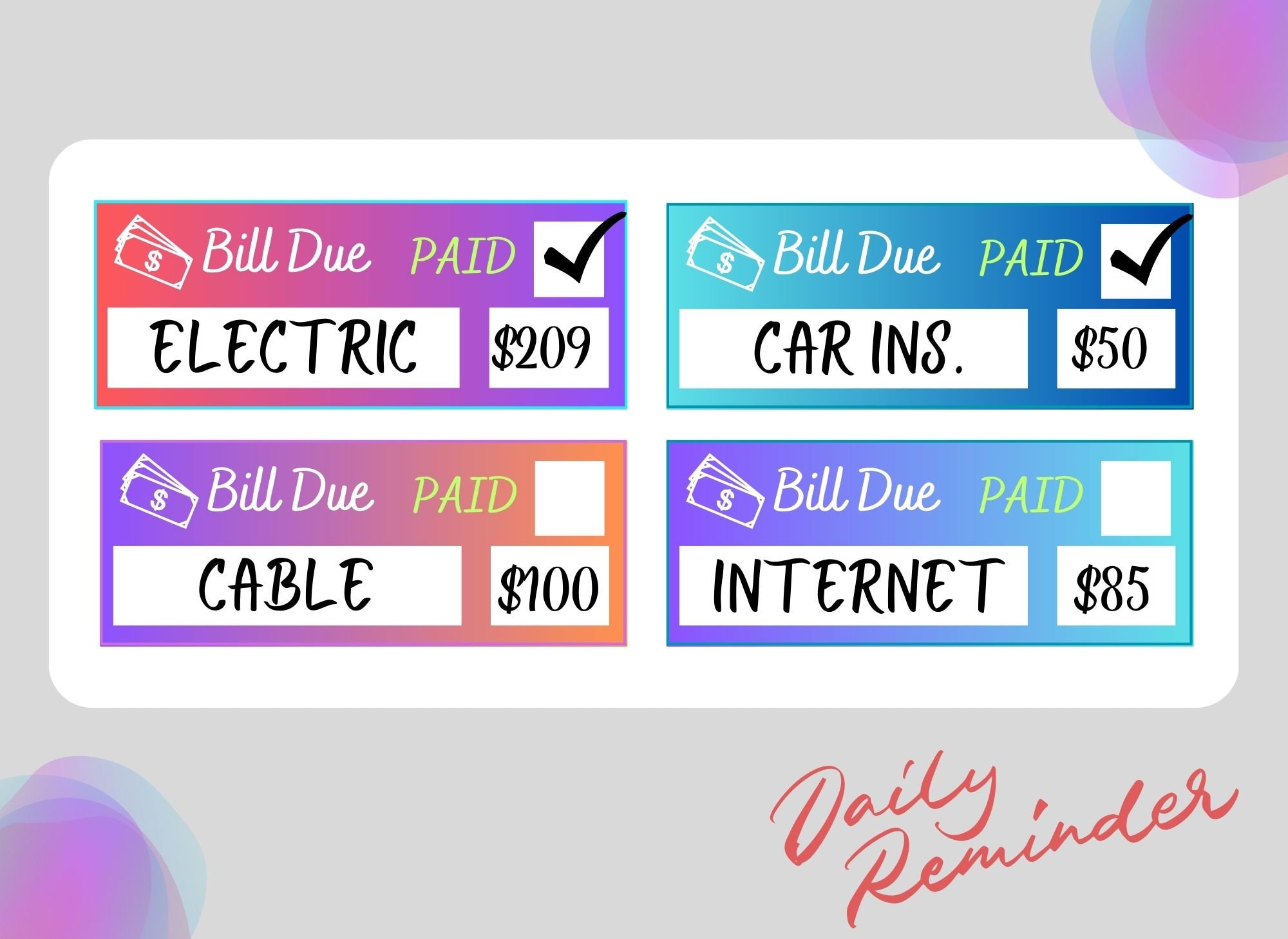 Bill Due Planner Stickers, Reminders, Bill Tracker, Happy Planner ...