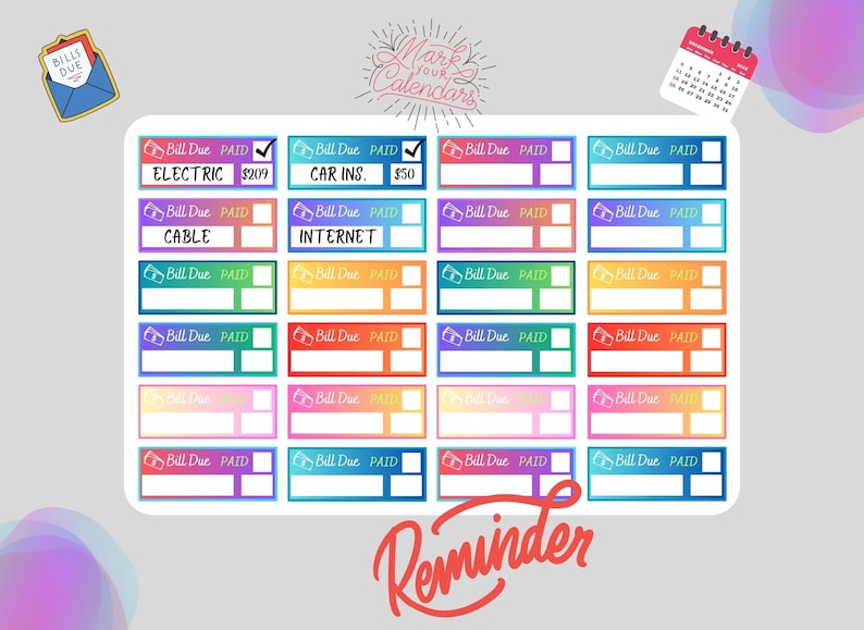 Bill Due Planner Stickers, Reminders, Bill Tracker, Happy Planner ...