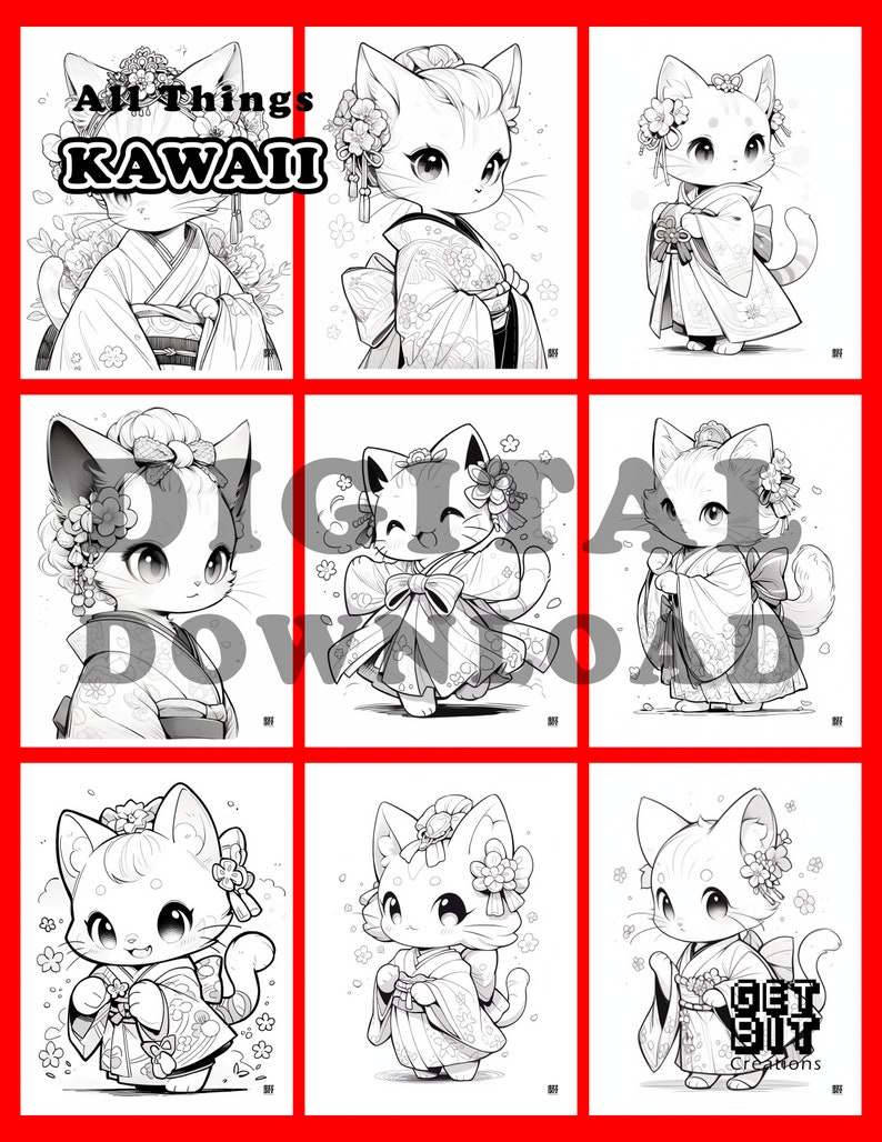 Miko Coloring Page Kawaii Drawings Coloring Anime Page Cat Art Book for ...