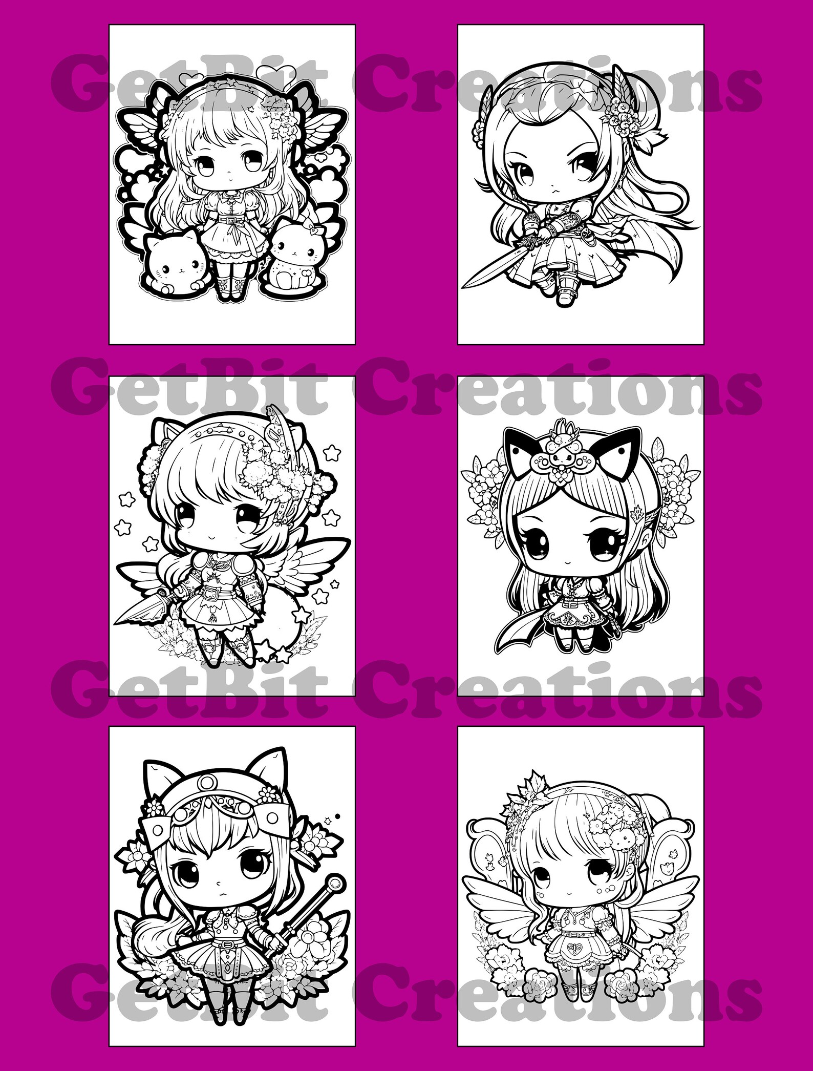 Cute Chibi Coloring Book for Digital Download Fantasy Adventure ...