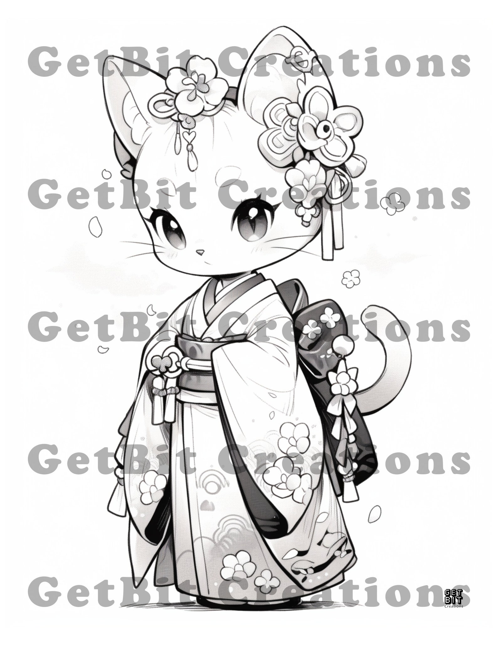 Miko Coloring Page Kawaii Drawings Coloring Anime Page Cat Art Book for ...