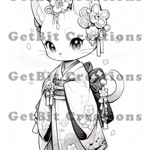 Miko Coloring Page Kawaii Drawings Coloring Anime Page Cat Art Book for ...