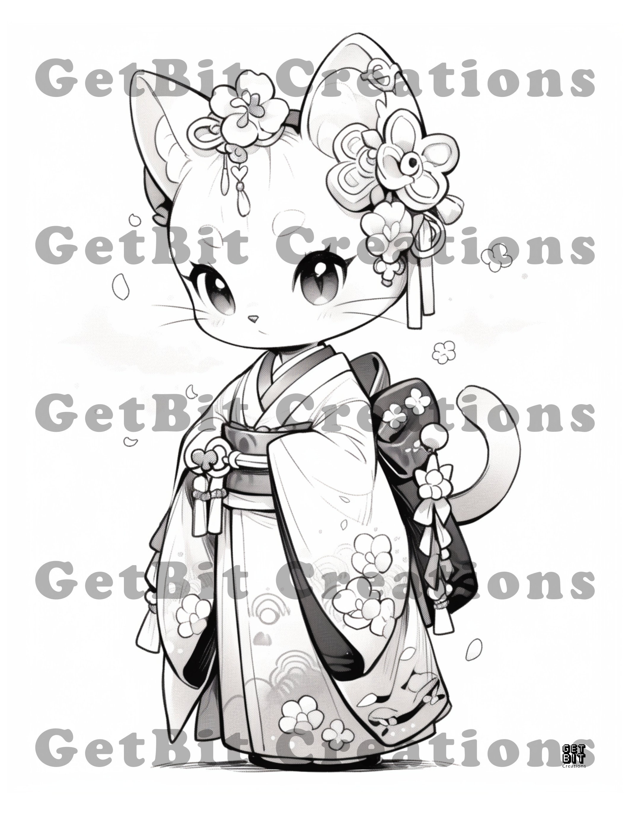 Miko Coloring Page Kawaii Drawings Coloring Anime Page Cat Art Book for ...