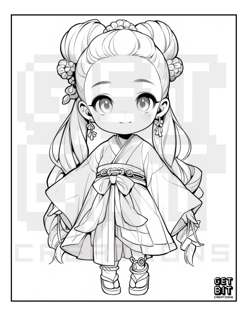 Kawaii Coloring Book Japanese Culture Style Drawing Chibi Digital ...
